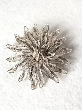 Jewelry | Exquisite Vintage European 80 Silver Filigree Dahlia Flower ...